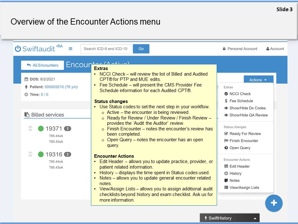 Overview of Encounter Action Menu – Assistant